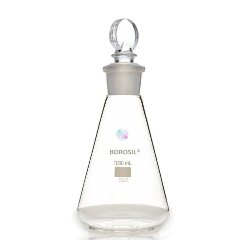 Conical Flask with Glass Stopper Glass Borosil – aseschem
